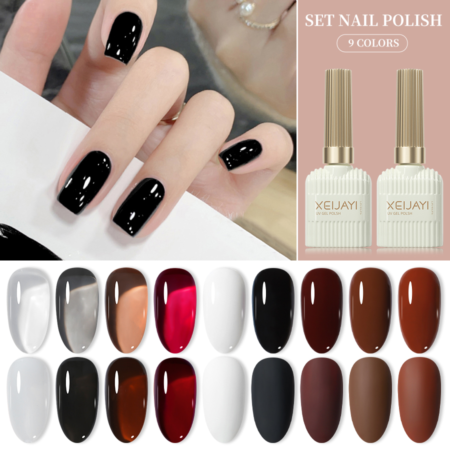 XEIJAYI 9Pcs 15ML Gel Nail Polish Set, Popular Color Gel Varnish Kit, Soak Off UV/LED Gel Polish ...