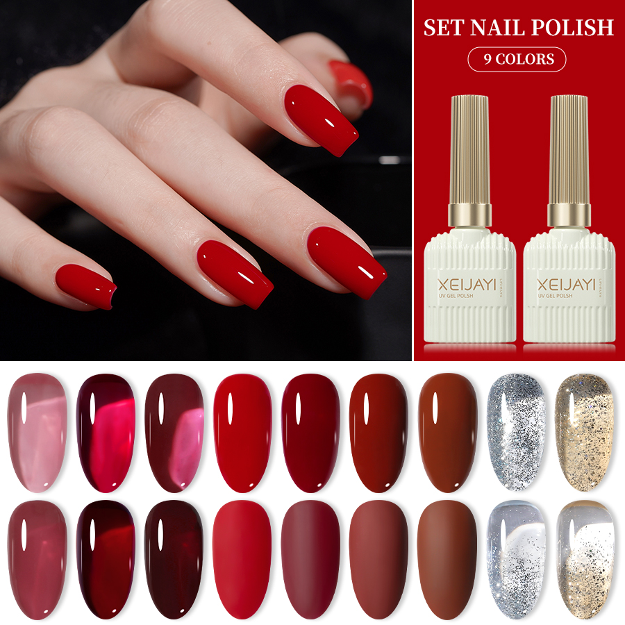 XEIJAYI 9Pcs 15ML Gel Nail Polish Set, Popular Color Gel Varnish Kit, Soak Off UV/LED Gel Polish ...