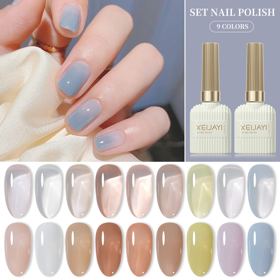 XEIJAYI 9Pcs 15ML Gel Nail Polish Set, Popular Color Gel Varnish Kit, Soak Off UV/LED Gel Polish ...