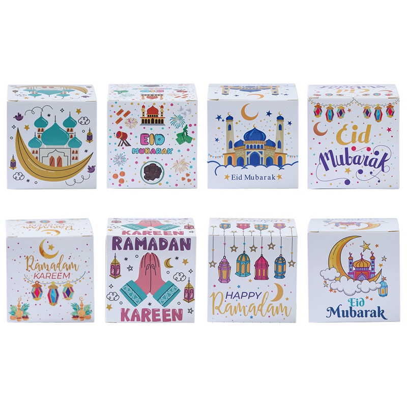 8pcs Colorful Eid Mubarak Candy Gift Boxes Ramadan Kareem Treat Box Eid ...