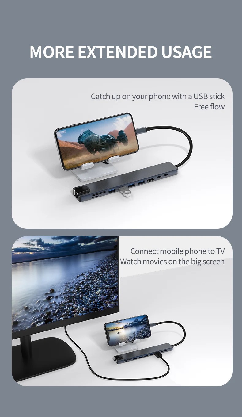 10in1 Typec to HDMI 4K Docking Station USB3.0 PD Charging SD/TF Reader ...