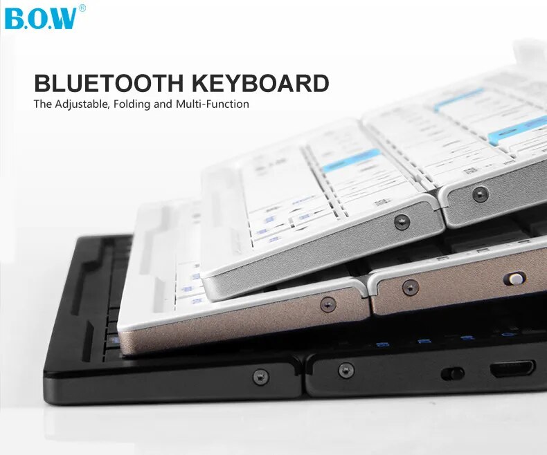 Bow Mini Folding Bluetooth Keyboard Wireless Keypad Support3 Devices With Stand Rechargeable