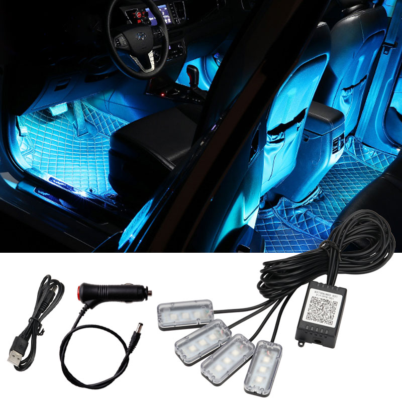 Car Colorful Footlights LED Decorative Ambience Light with USB 4-in-1 ...
