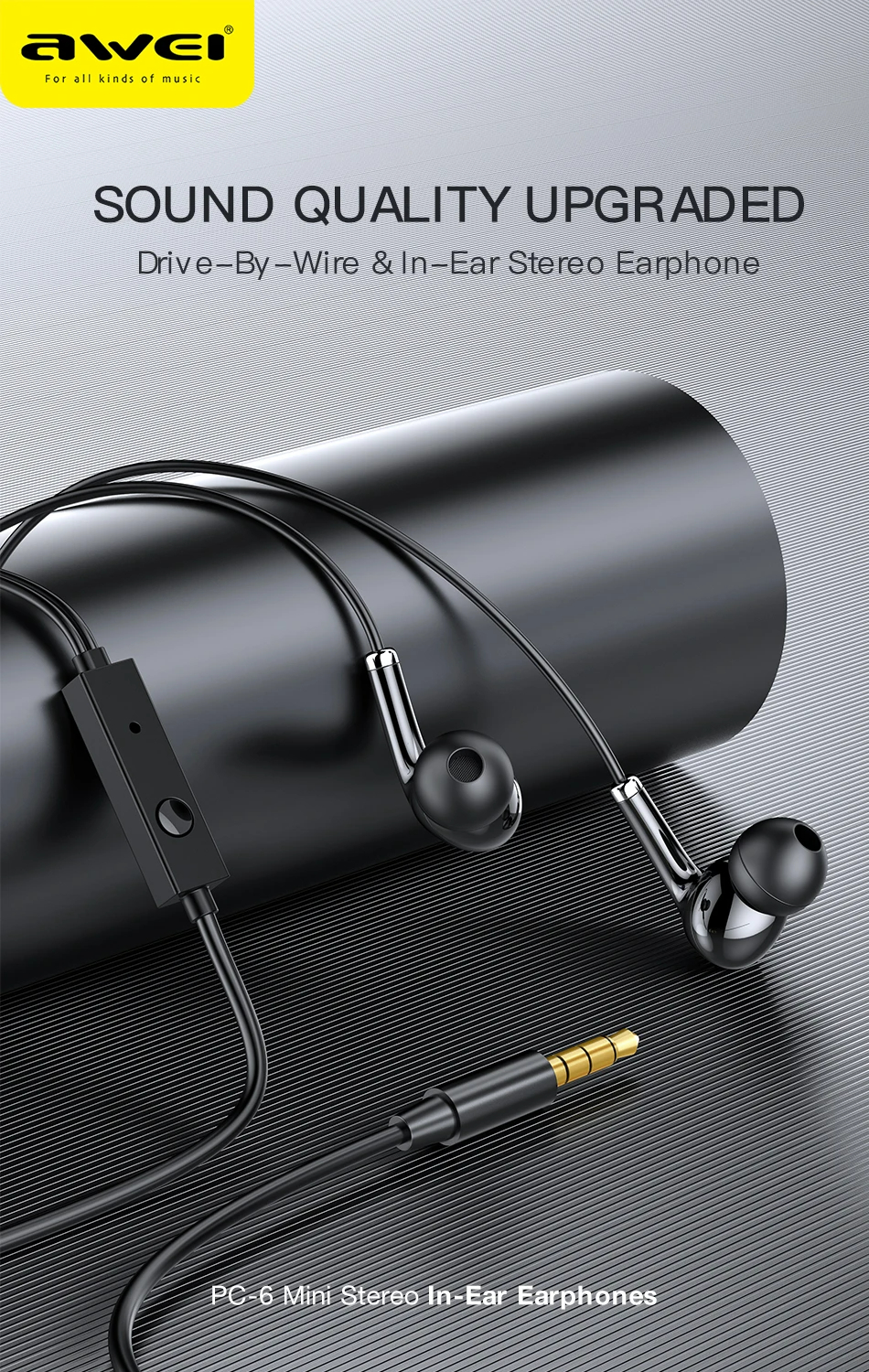 Awei PC-6 3.5mm Wired Earphones Mini Stereo Earbuds Bass Earphones ...