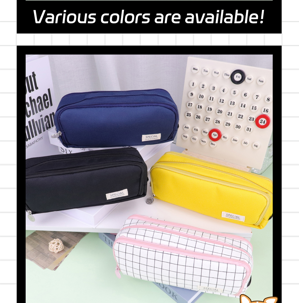 Kawaii Pencil Box Large Capacity Pencil Case 3 Compartment Pouch Pen ...
