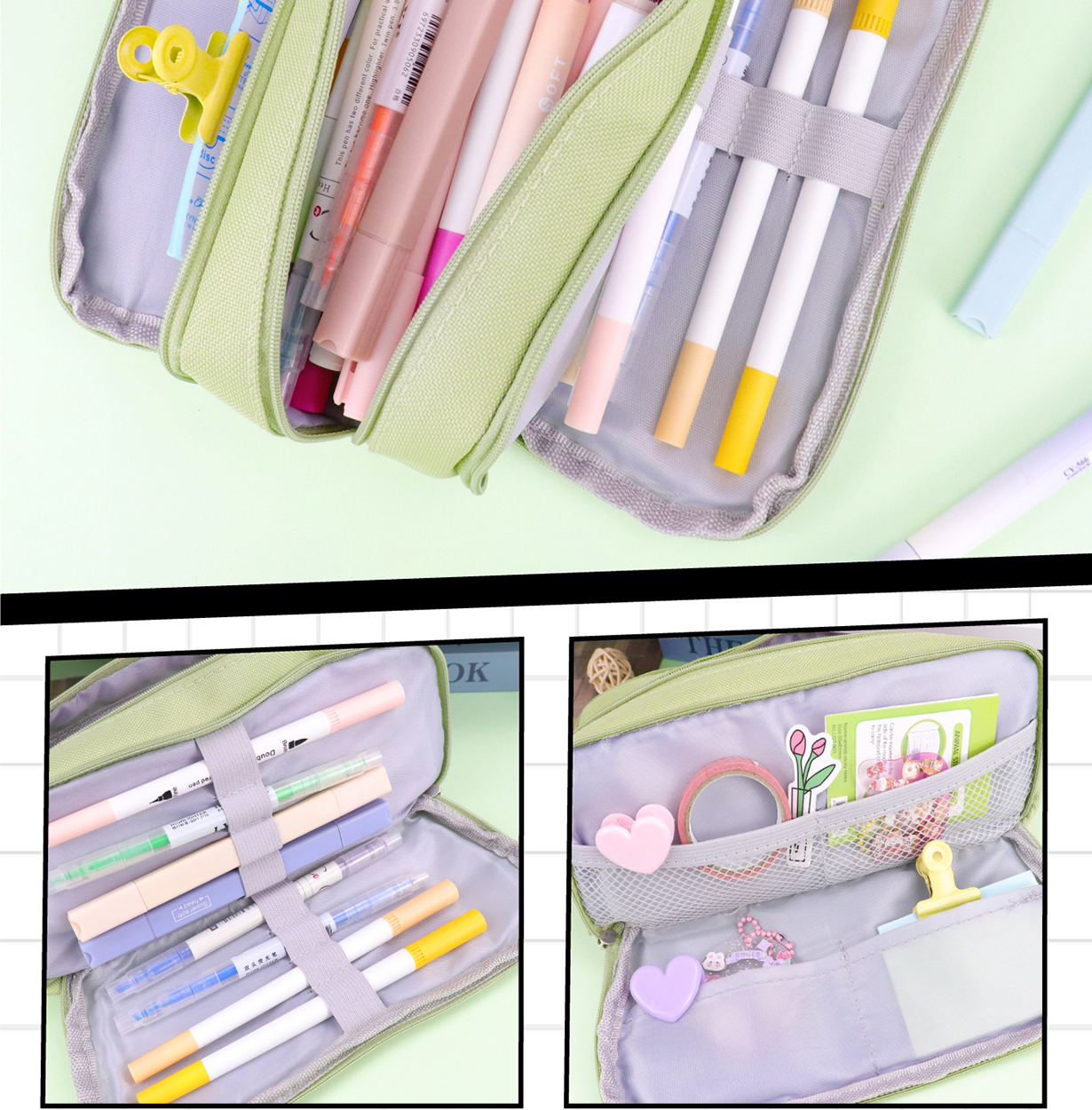 Kawaii Pencil Box Large Capacity Pencil Case 3 Compartment Pouch Pen ...