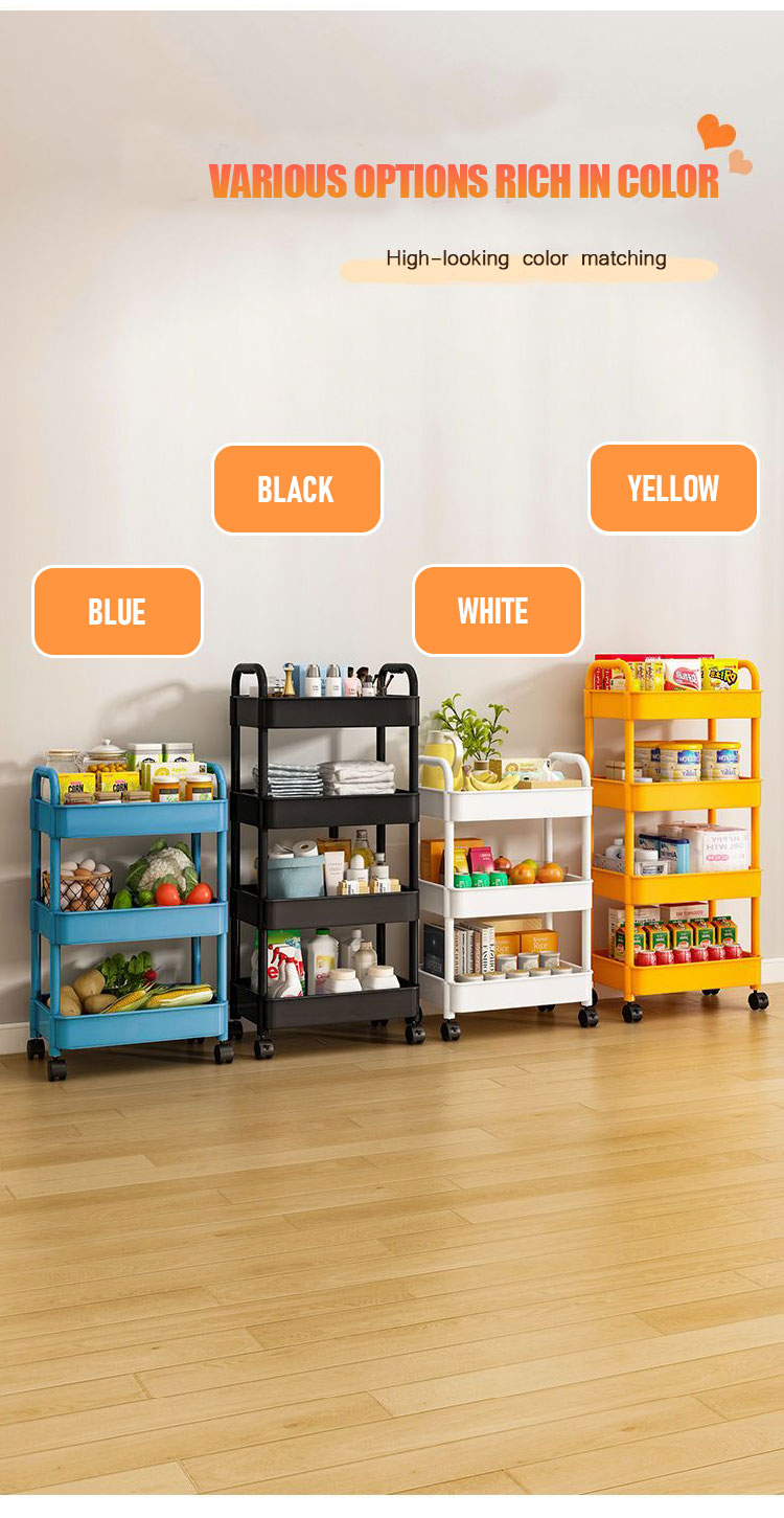 3/4 Layers PP Plastic Trolley Storage Shelf Wheels | Roda Rak ...