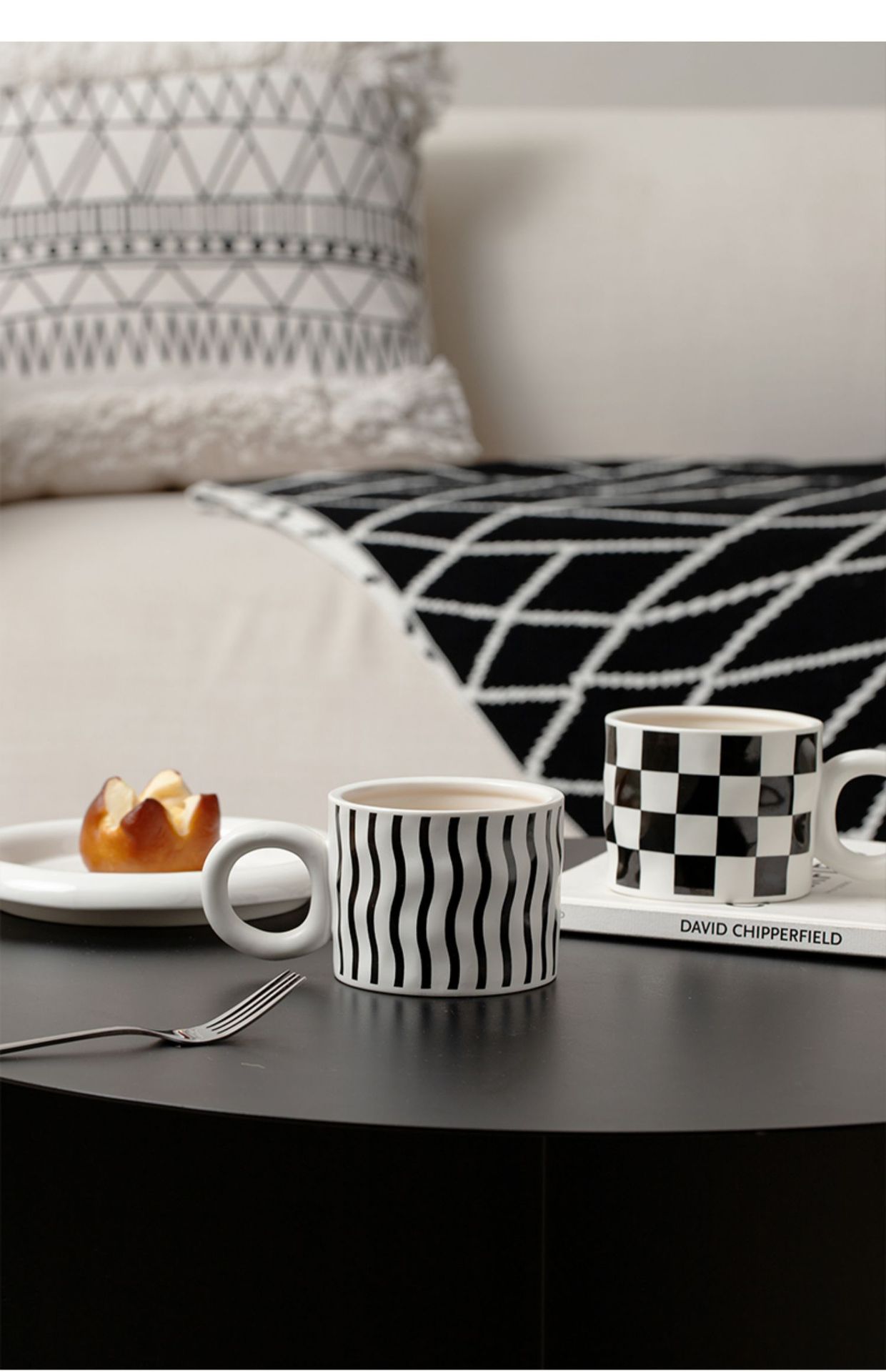 Ins Water Cup with Handle Retro Checkerboard Creative Coffee Mug Office ...