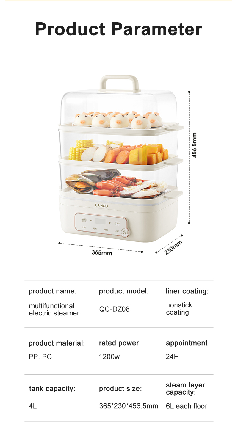 URINGO Electric Steamer Multifunctional Breakfast Cooker Appointment ...