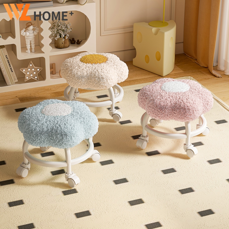 Small Chair Round Stool With Sofa Cushion Foot Pulley Moving Stool ...