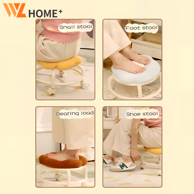 Small Chair Round Stool With Sofa Cushion Foot Pulley Moving Stool ...