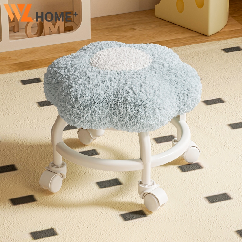Small Chair Round Stool With Sofa Cushion Foot Pulley Moving Stool ...