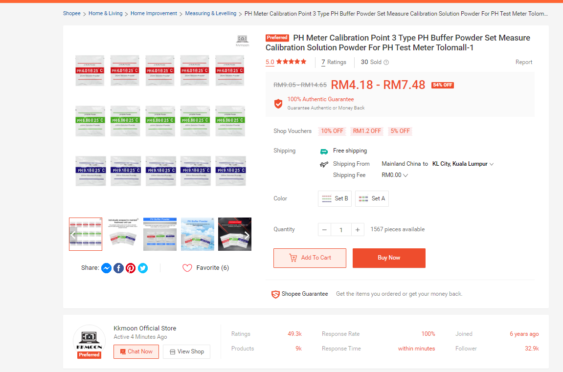 Ph Meter Calibration Point 3 Type Ph Buffer Powder Set Measure Calibration Solution Powder For