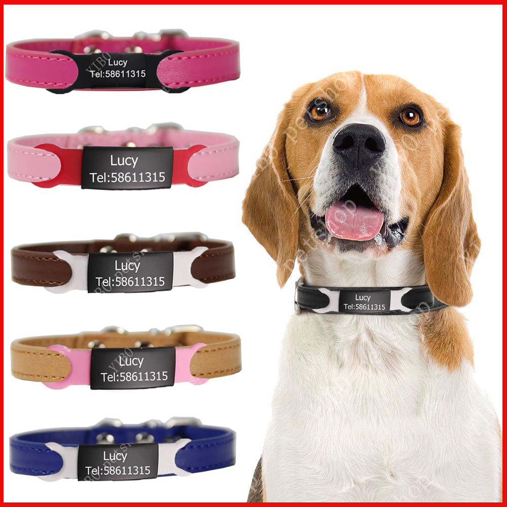 Personalized leather Dog Collar Reflective Customized Collars For Small ...