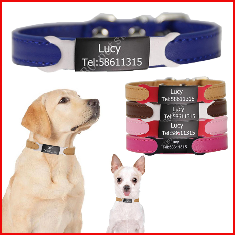 Personalized leather Dog Collar Reflective Customized Collars For Small ...