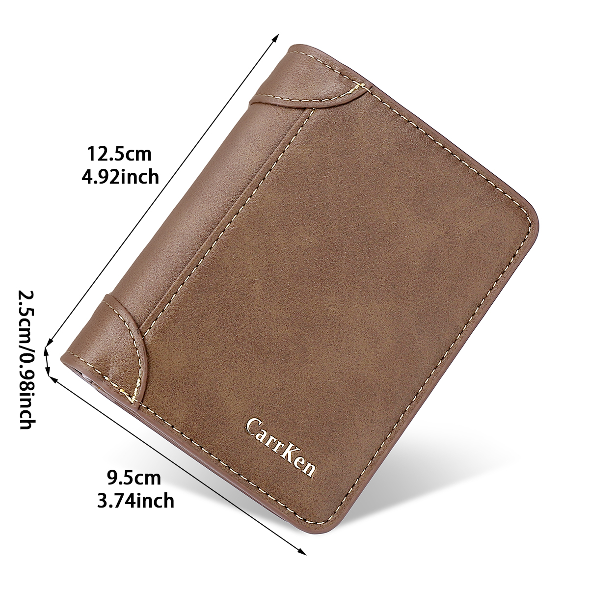 CarrKen Men's Leather Wallet Tri-Fold Short Vintage Card Holder with ...