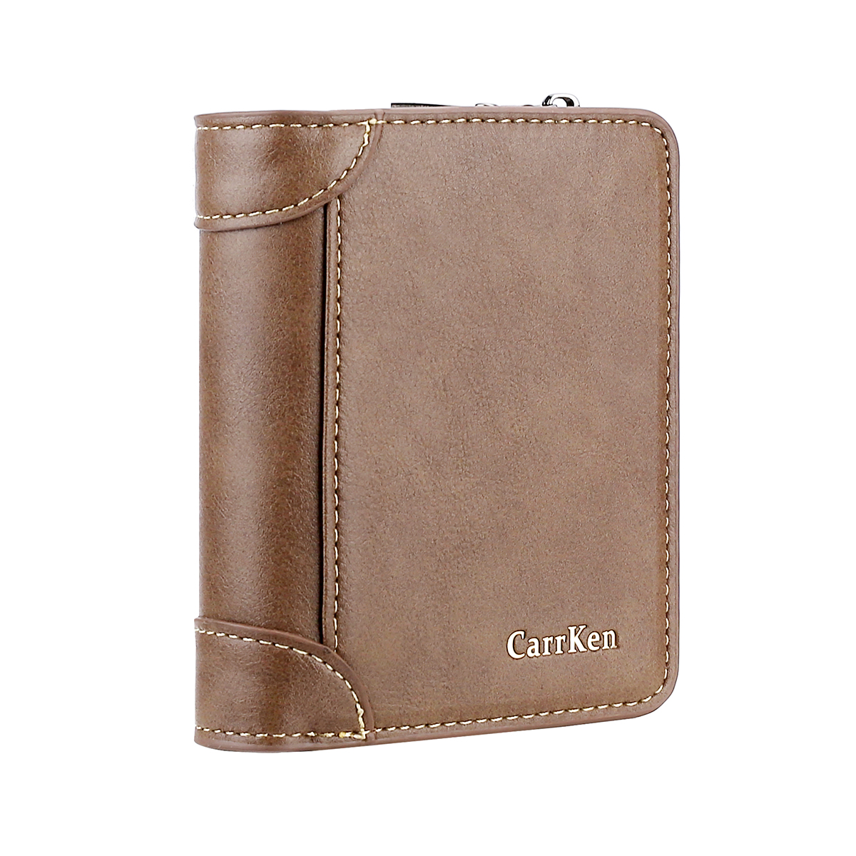 CarrKen Men's Leather Wallet Tri-Fold Short Vintage Card Holder with ...