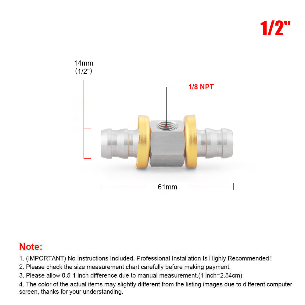 1/2" 3/8" Fuel Line Pressure T‑Fitting Adapter For Fuel Pressure Gauge ...