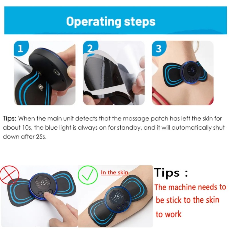 Mini Massager Rechargeable Pulse Massager Patch Butterfly Neck Massager ...
