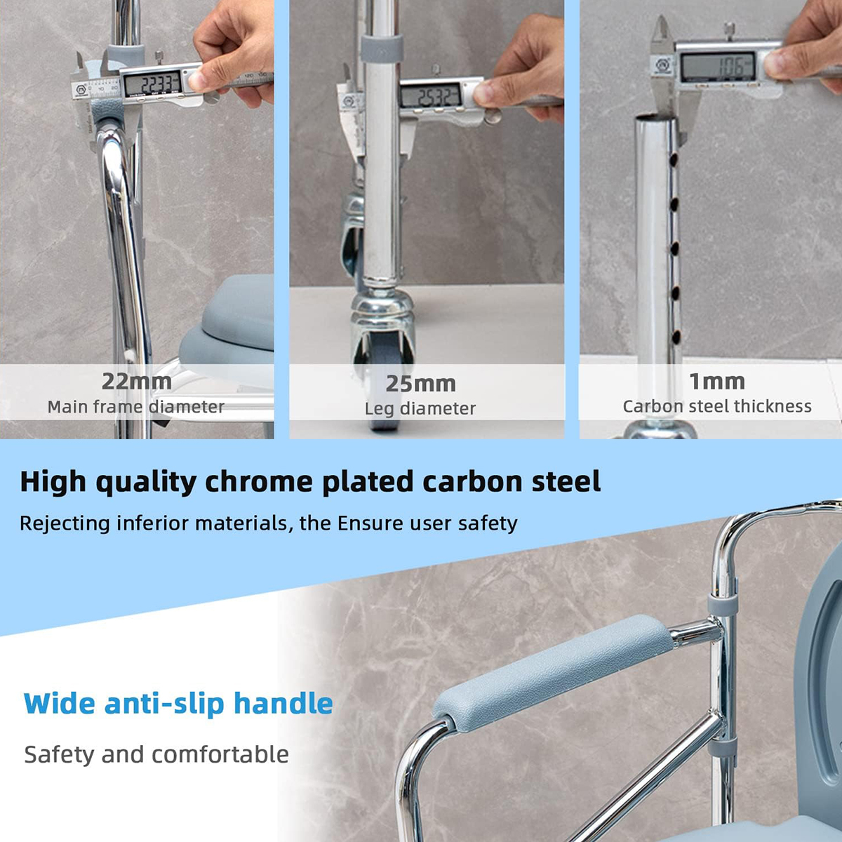 Foldable medica Commode Chair with Wheel Height Adjustable Stainless ...