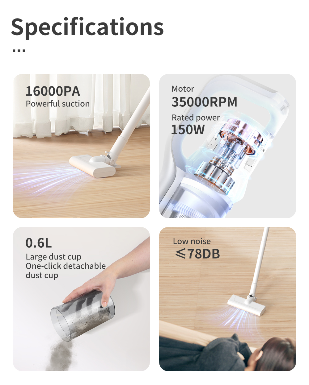 Simplus 2-Speed Suction Cordless 16000pa Vacuum Cleaner With 3 Crevice ...