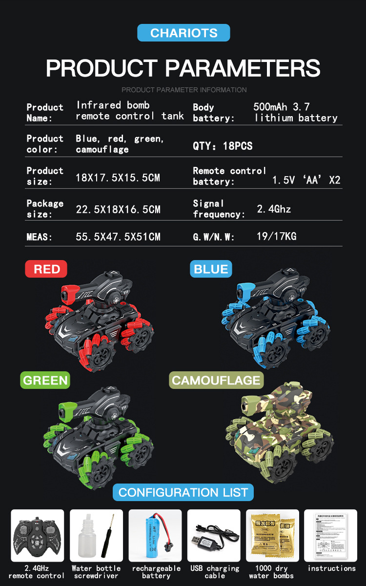 RC Remote Tank Car 4WD Water Bomb Shooting Battle Tank Remote Control ...