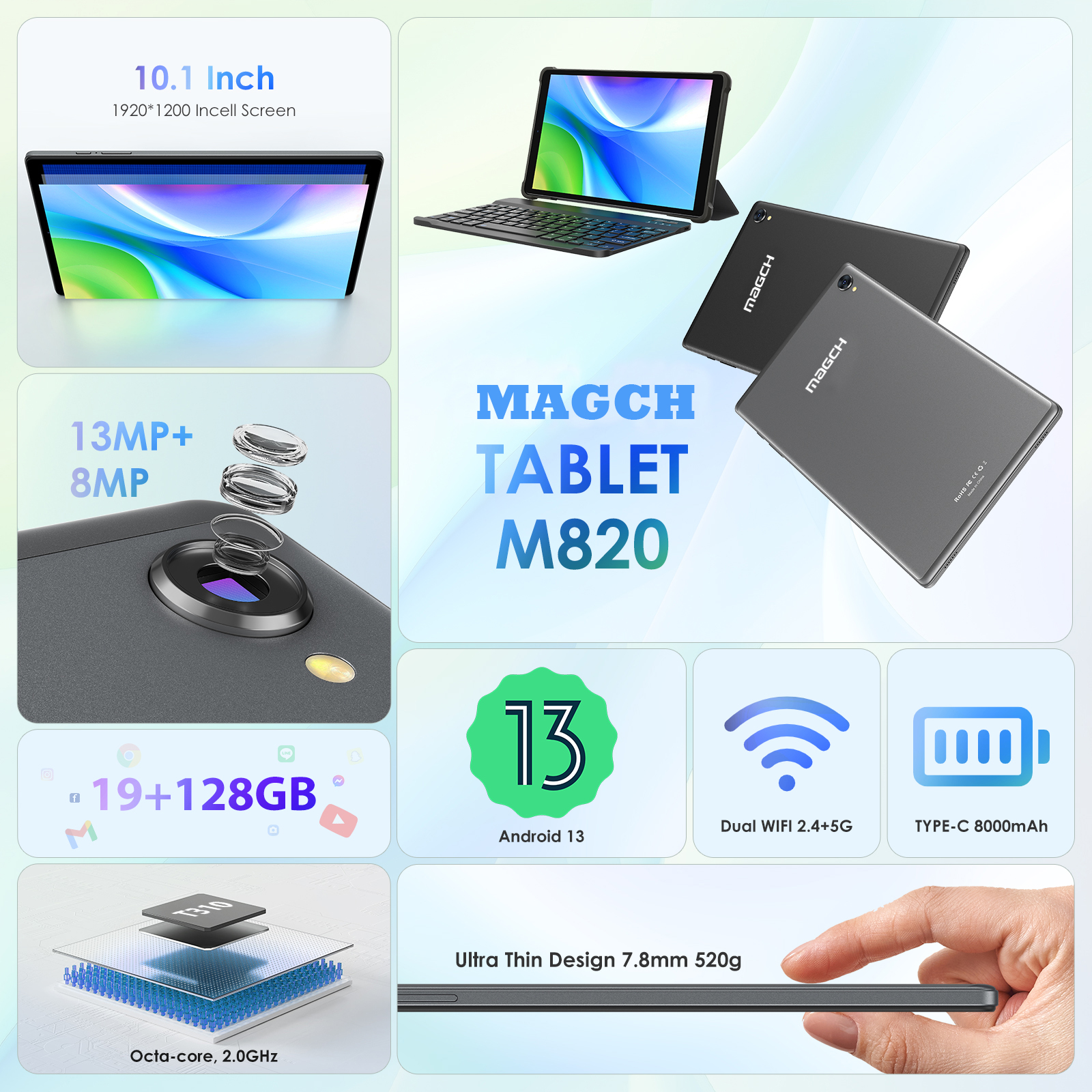MAGCH 2024 Android 13 Tablet 10 inch 19 RAM +128GB ROM Tablet 4G LTE ...