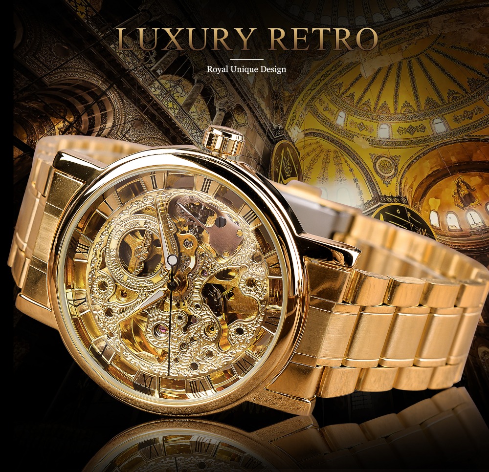 T-Winner watch royal engraving high-quality stainless steel men's ...