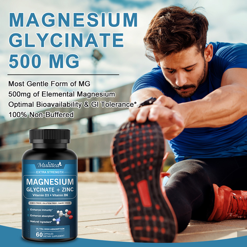 Mulittea Magnesium Glycinate Hard Capsules 500mg Relieve Stress Dietary ...
