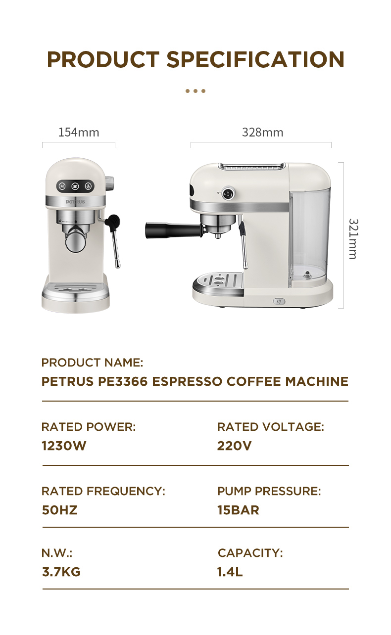 Petrus Coffee Machine Compact Espresso Coffee Maker 15 Bar Auto ...