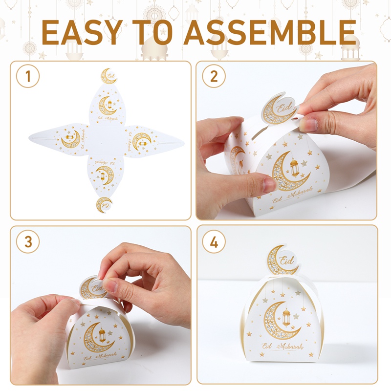 12pcs White Gold Eid Ramadan Candy Box Ramadhan Goodies Box Mubarak ...