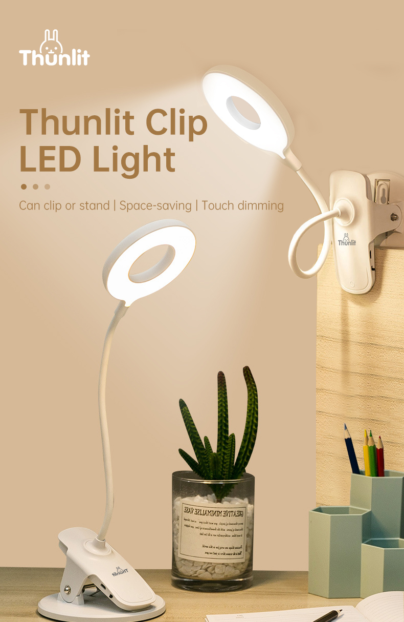 Thunlit Clip LED Light Rechargeable Table Lamp Study Lamp 3 Modes Color ...