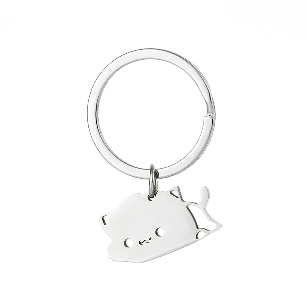 Cute Cartoon Cat Keychain Couple Lovers Stainless Steel Matching ...