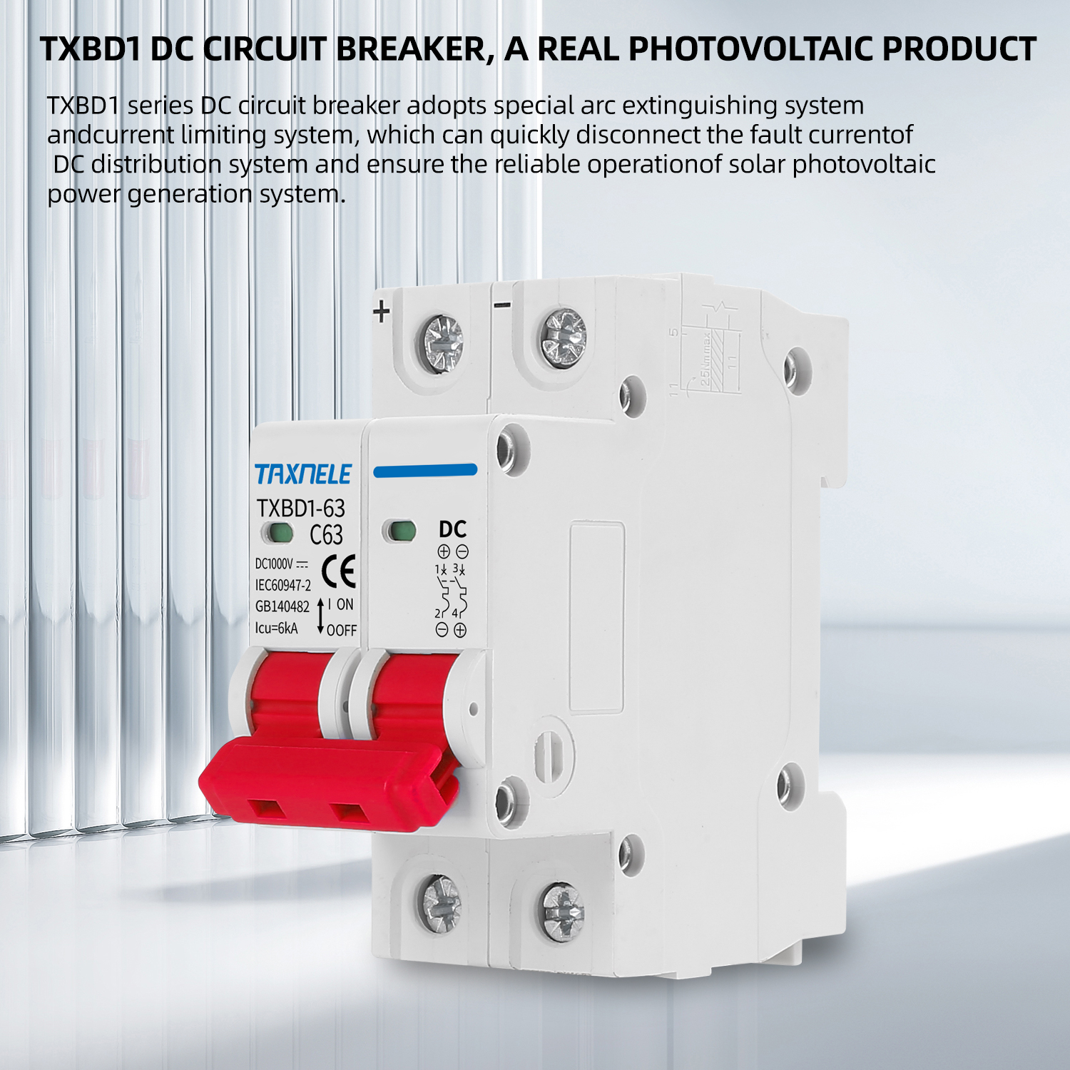 2P AC DC 1000V TAXNELE Solar Mini Circuit Breaker Battery Switch 6A 10A 16A 20A 25A 32A 40A 50A ...