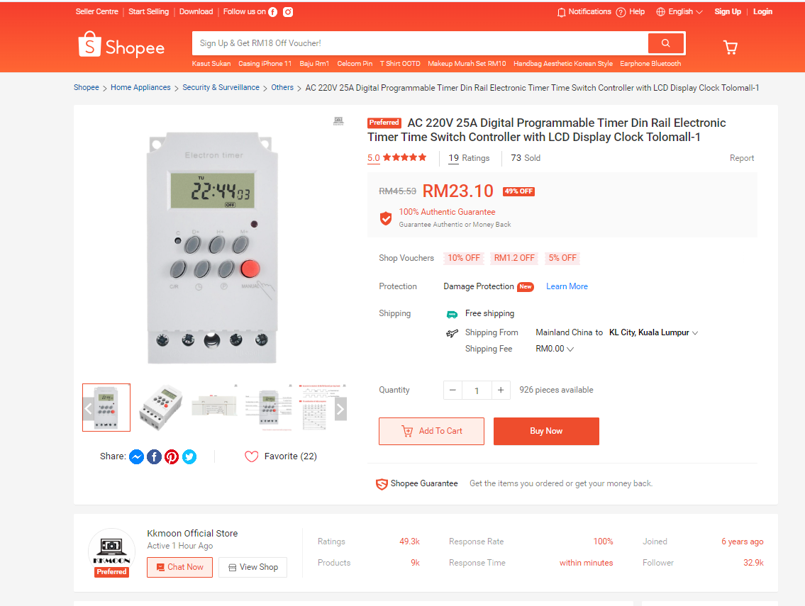 [Ready Stock - mall] AC 220V 25A Digital Programmable Timer Din Rail ...