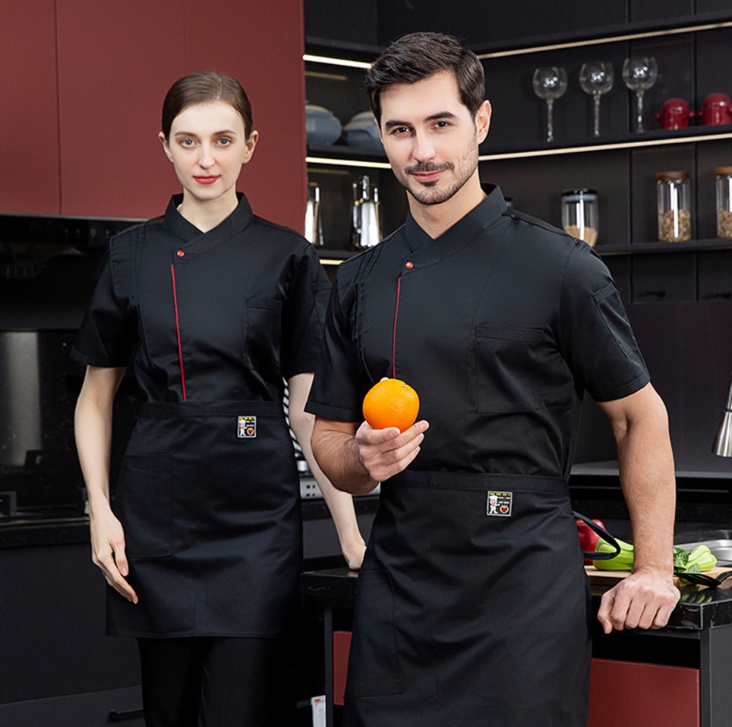 Ready Stock Hotel chef uniform short sleeved work uniform men's black ...
