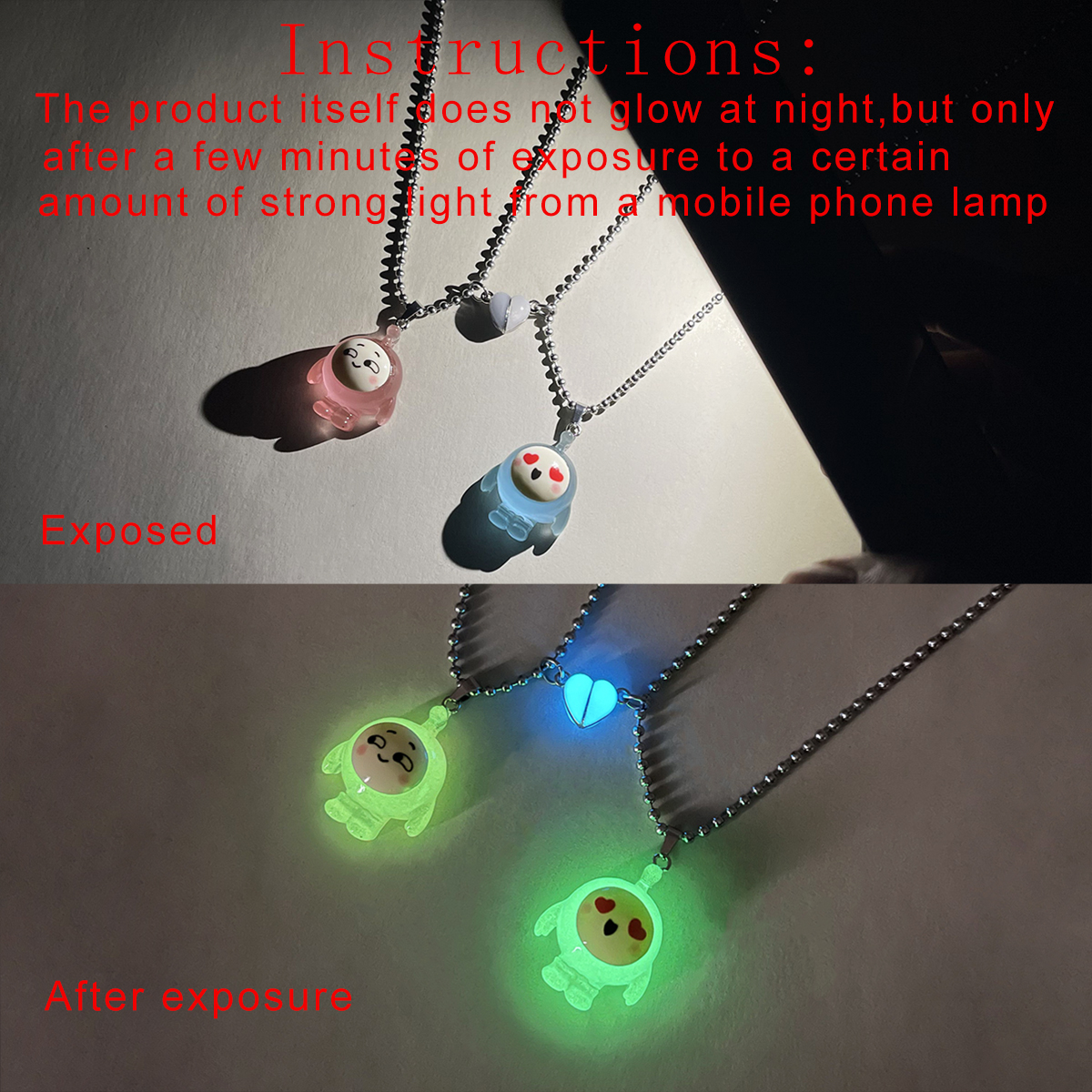 Luminous Peach Heart Luminous Funny Lover Steel Ball Chain Couple ...