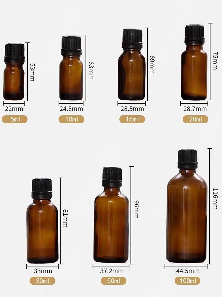 12 Packs 5ml 10ml 15ml 30ml 50ml 100ml Brown Glass Essential Oil ...