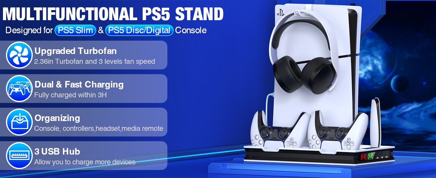 PS5&PS5 Slim&PS5 Pro Cooling Stand with Dual Cooling Fans for PS5 ...