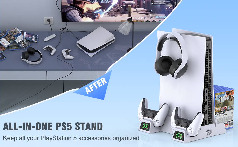 PS5 Vertical Stand 2 Fast Controller Charging Station Cooling Fan for Playstation 5 Accessories ...