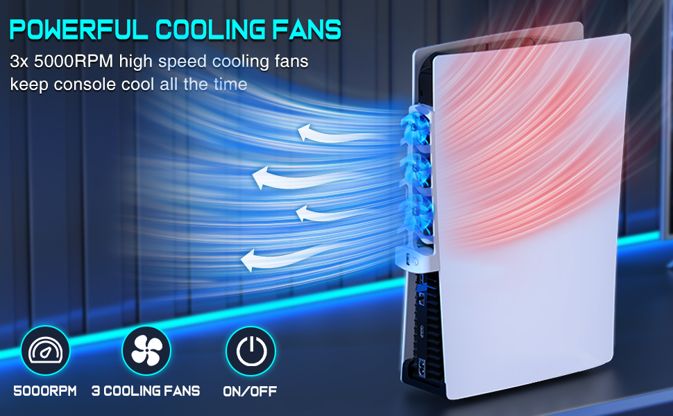 PS5 PS5 Slim Cooling Fan PS5 Cooler with 3 High-Speed Cooling Fans ...