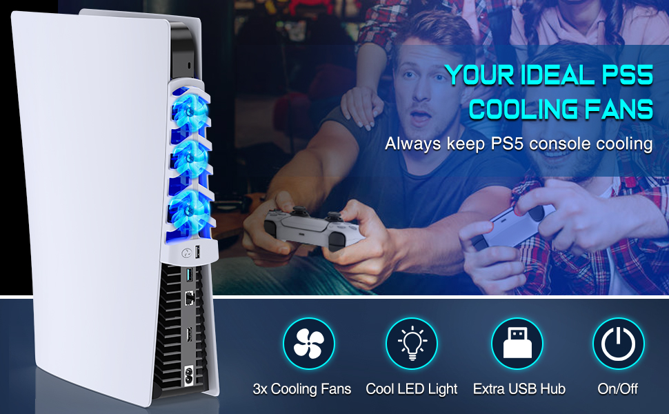 PS5 PS5 Slim Cooling Fan PS5 Cooler with 3 High-Speed Cooling Fans ...