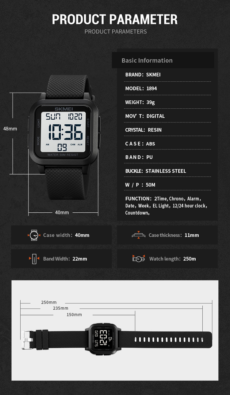 SKMEI 1894 Outdoor Sports Watch Men Alarm Chrono Clock 5Bar Waterproof ...