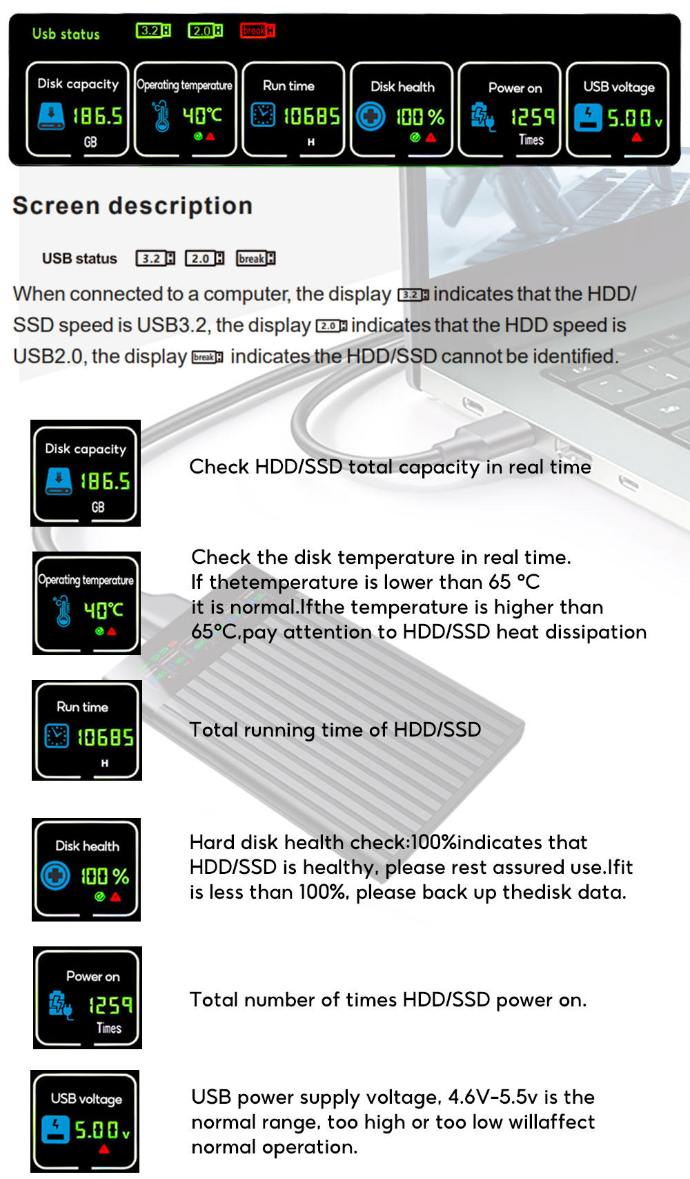 ShuoLe Hard Disk Case With LCD Display for SATA HDD SSD Enclosure USB 3 ...