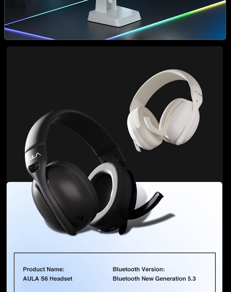 AULA S6 Tri-mode Game Headset 2.4G/bluetooth/wired Low Latency Ultra ...