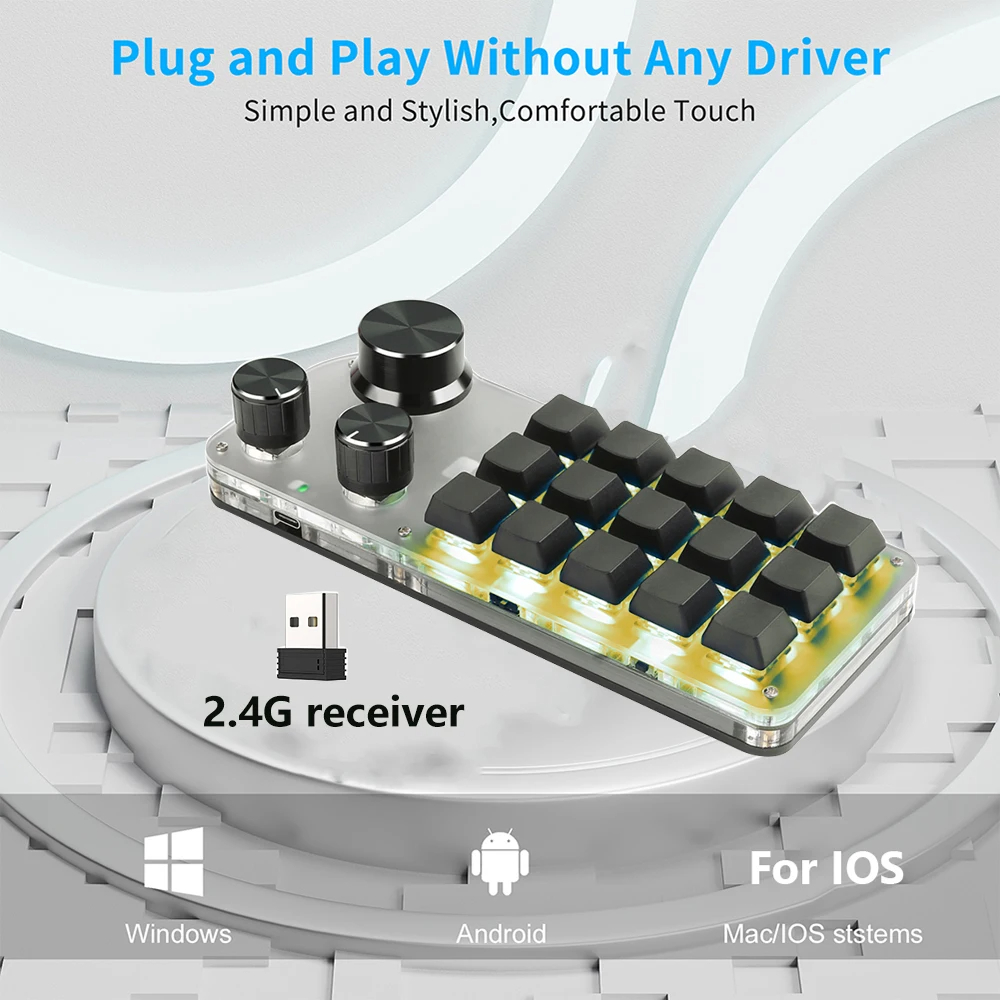 ⭐⭐⭐Mini Knob Keyboard Custom Programmable Bluetooth RGB 15/12/6 Key ...