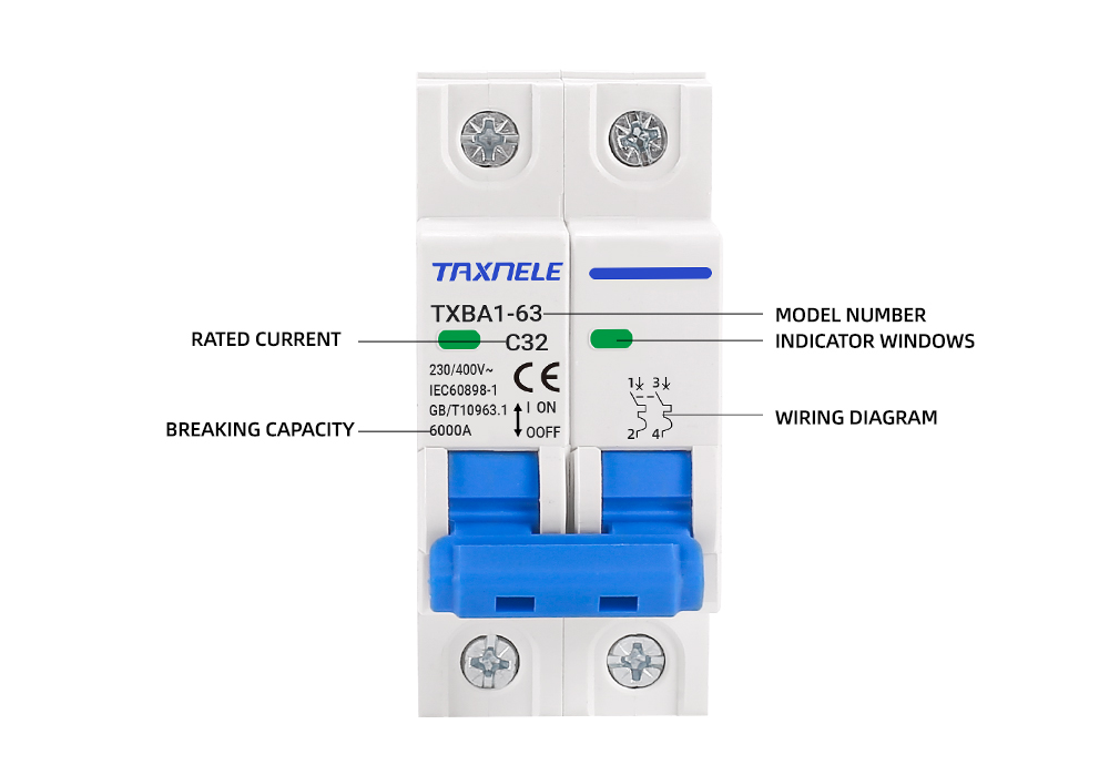 TAXNELE 2P DC MCB 1000V Solar Mini Circuit Breaker AC MCB 400V 16A 20A 25A 32A 63A Photovoltaic ...