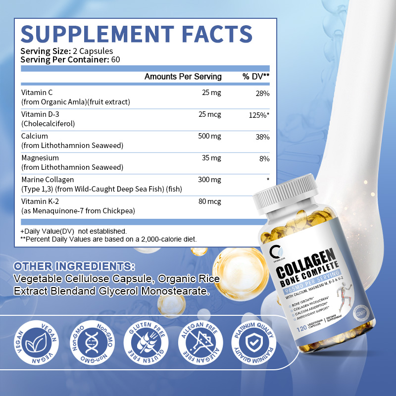 Orgeuos Collagen Bone Complex Capsule With D3 & K2 Promote Bone Growth ...