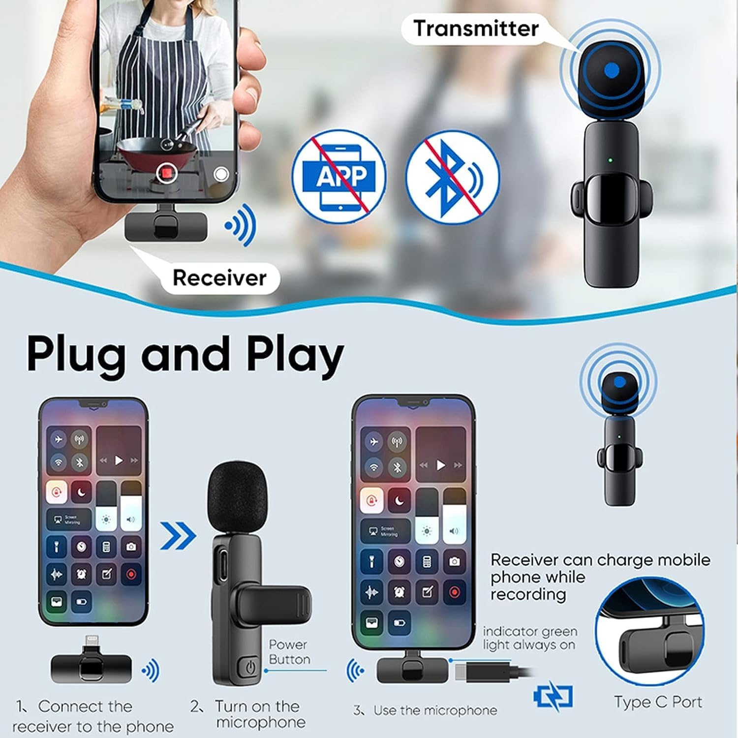 K9 Wireless Lavalier Microphone Studio Gaming for Type-C PC Computer ...