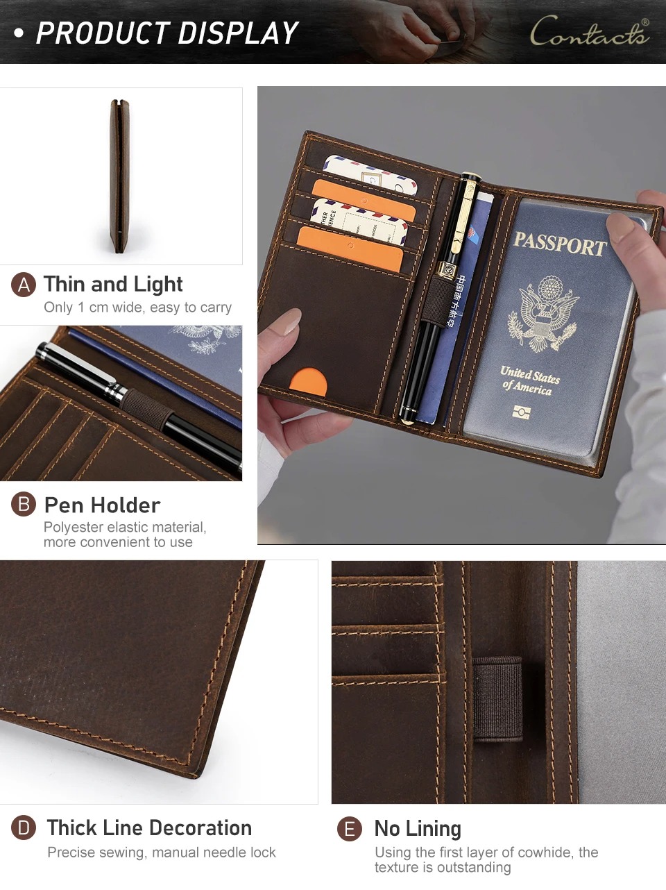 CONTACT'S Passport Holder Men Genuine Leather Thin ID Card Holder for ...